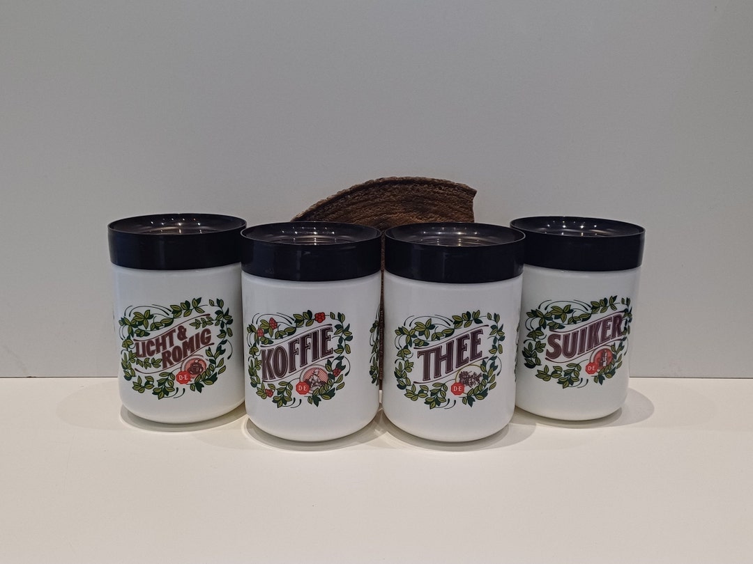 Douwe Egberts - Holland, Unique Set of Four Milk Glass Storage Jars ...