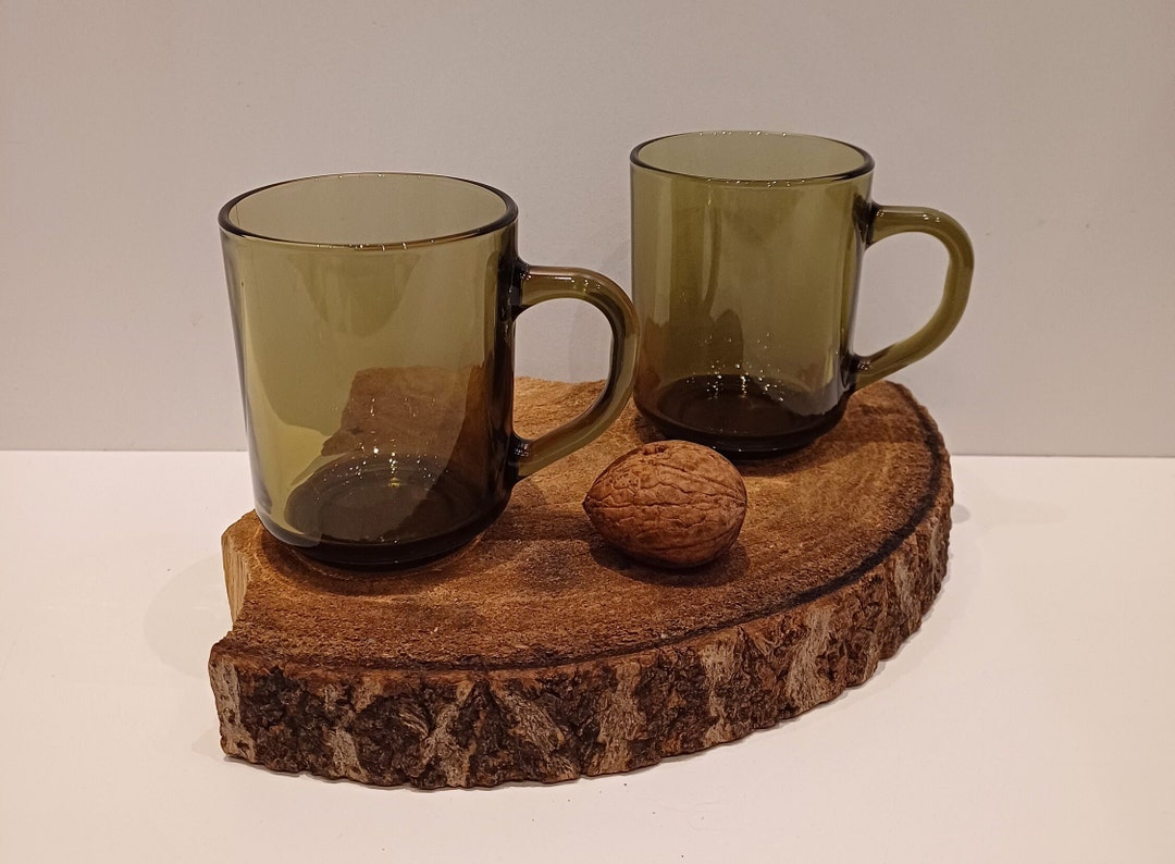 Arcoroc France, Set of Three Glass Mugs, Cups, Made of Brown Smoked ...