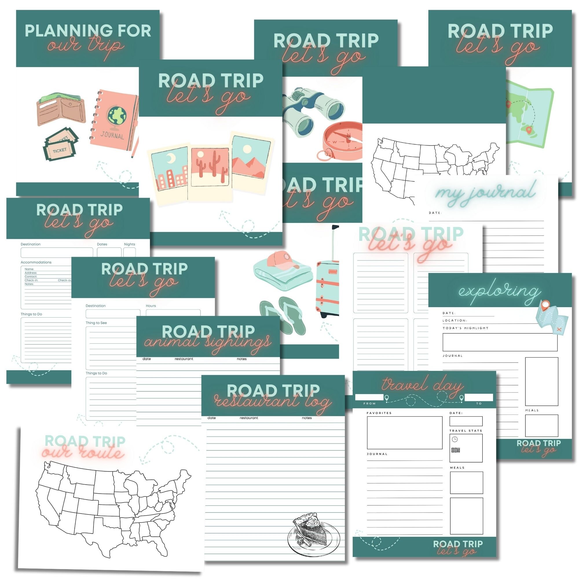 Road Trip Planner and Journal Pages - Etsy