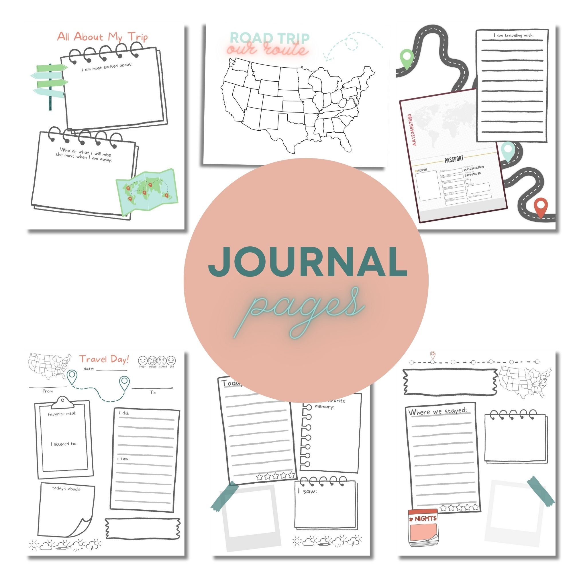 Road Trip Journal Pages for Kids - Etsy