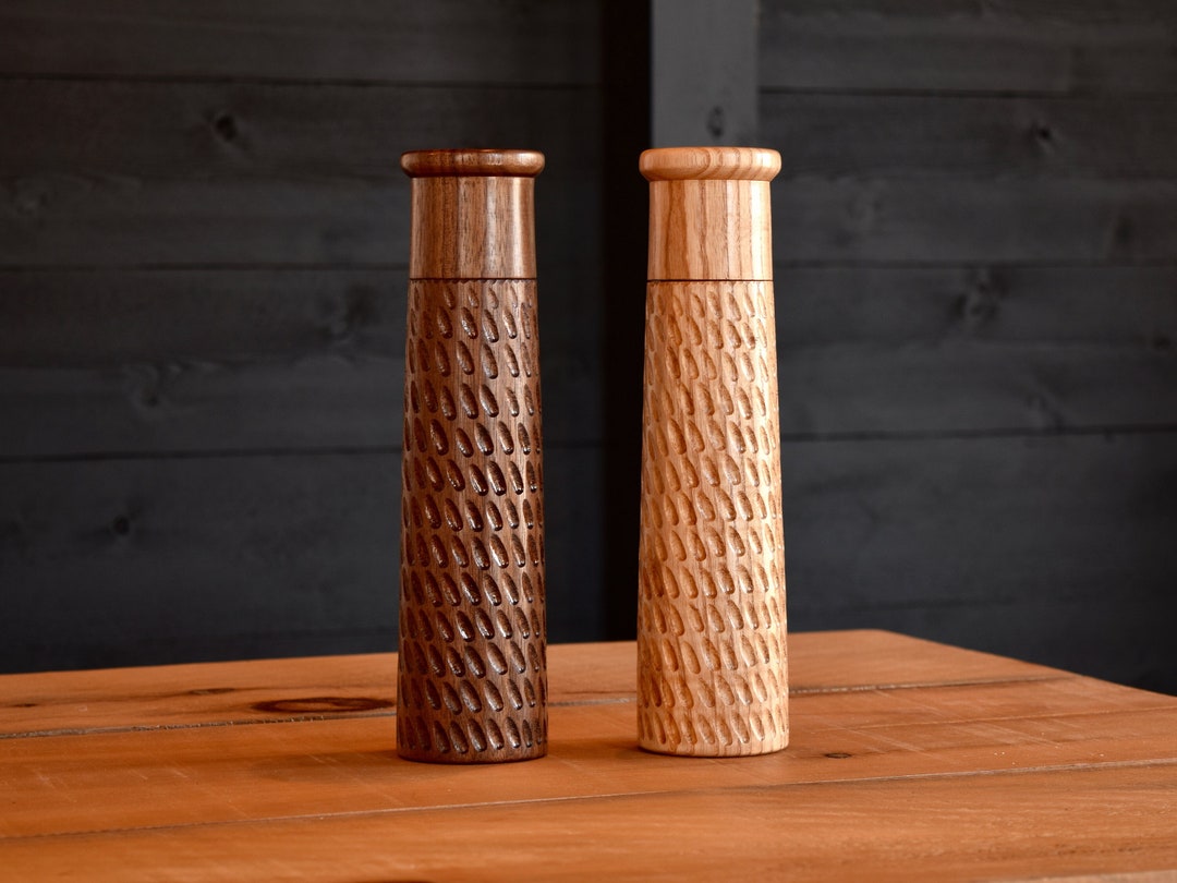 Unique Minimalist Style Salt and Pepper Mill Carved in Black Walnut and ...