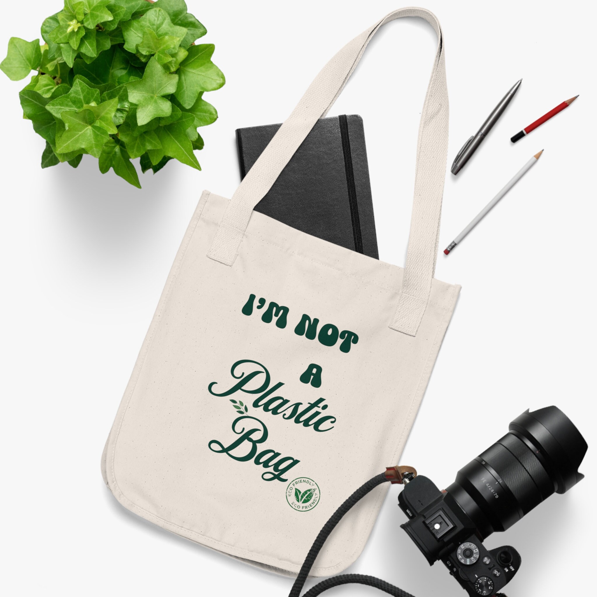 I Am Not a Plastic Bag Organic Canvas Tote Bag, Reusable Shopping Bag ...