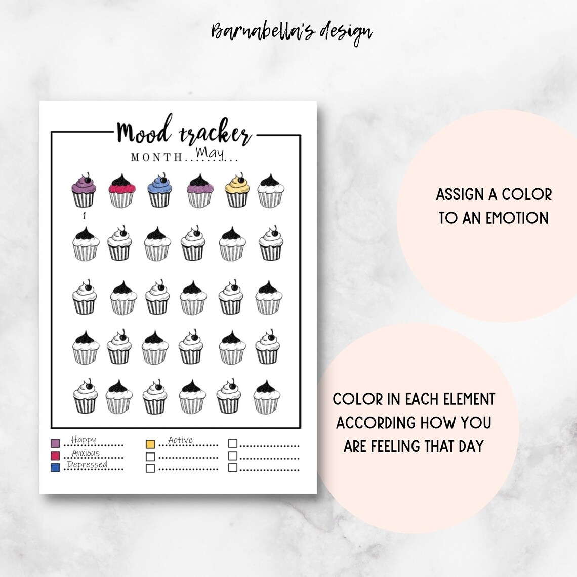 Mood Tracker Cupcakes, Mood Tracker Printable, Mood Chart, Mood Chart ...