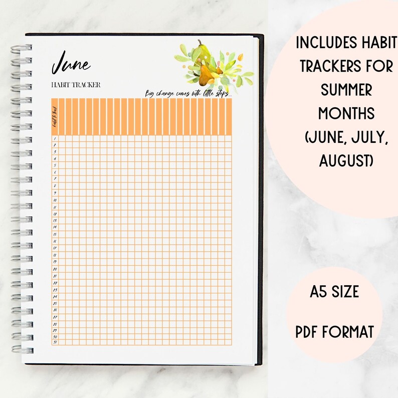 Habit Tracker for Summer A5 Printable Habit Tracker | Etsy