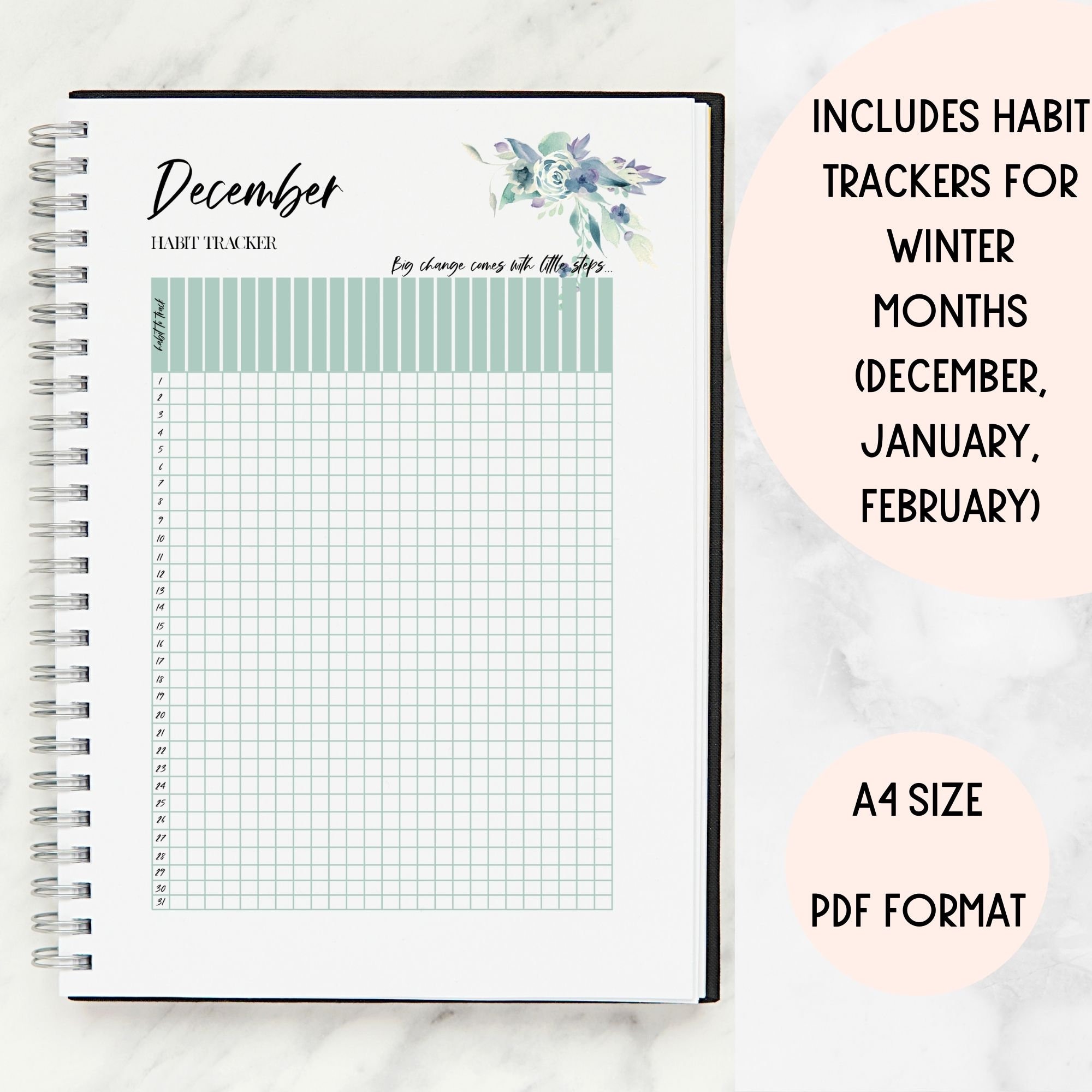Habit Tracker for Winter, A4 Printable Habit Tracker, Initiative ...