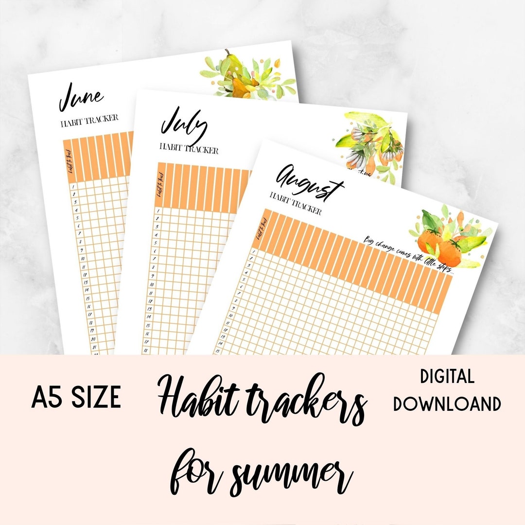 Habit Tracker for Summer, A5 Printable Habit Tracker, Initiative ...