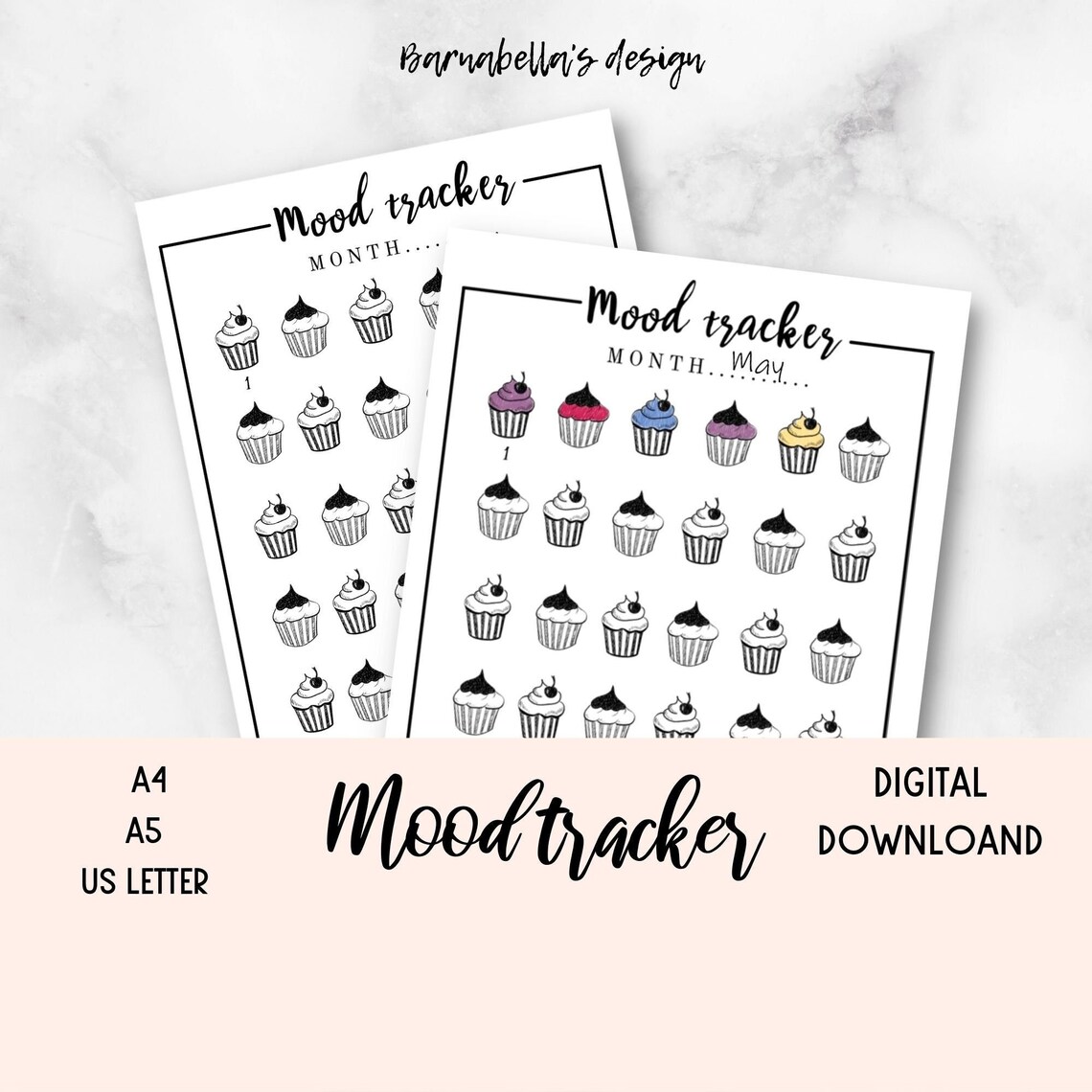 Mood Tracker Cupcakes, Mood Tracker Printable, Mood Chart, Mood Chart ...