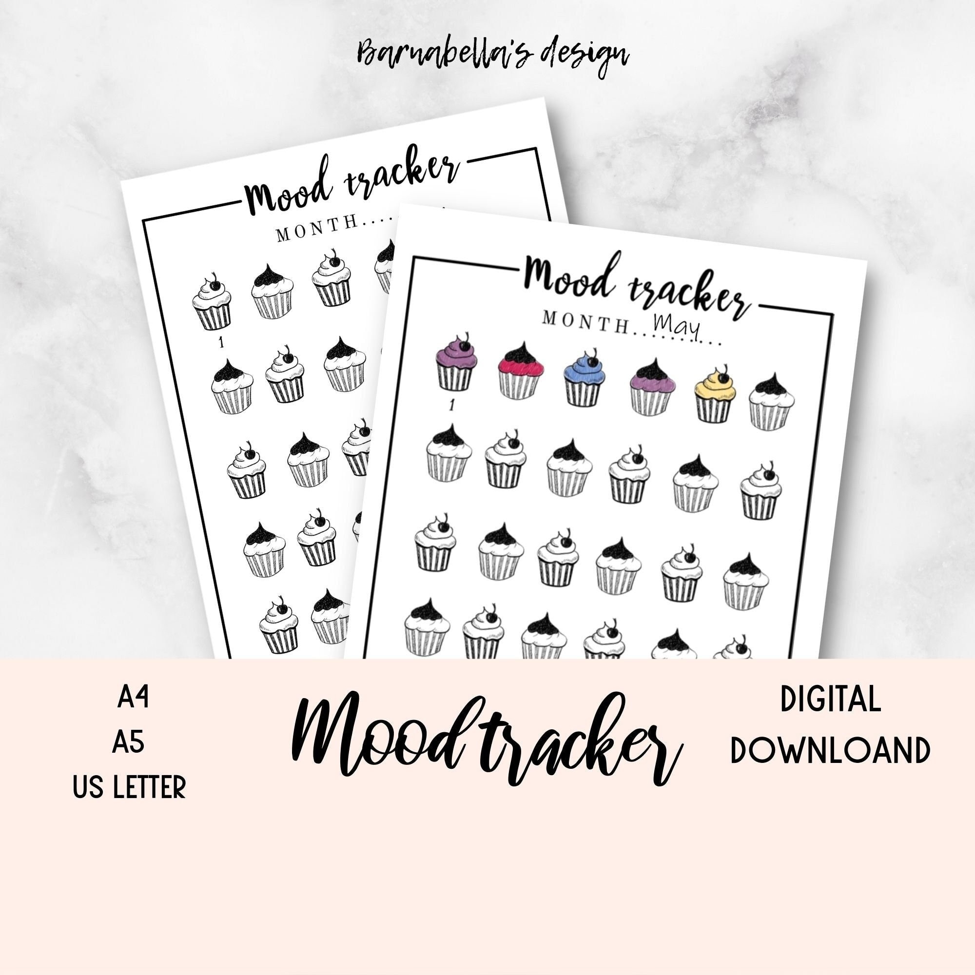 Mood Tracker Cupcakes, Mood Tracker Printable, Mood Chart, Mood Chart ...