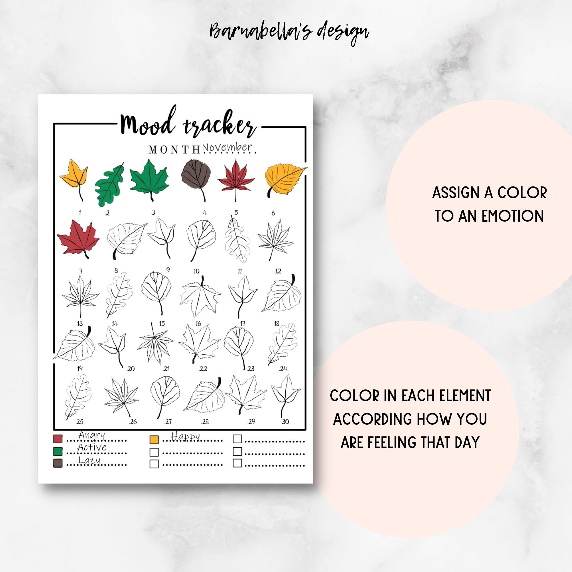 Mood Tracker Leaves, Mood Tracker Printable, Mood Chart, Mood Chart ...