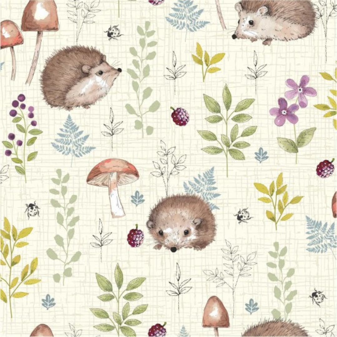 Woodland Hedgehogs - per Half Metre - Nutex - Woodland Collection - 100 ...