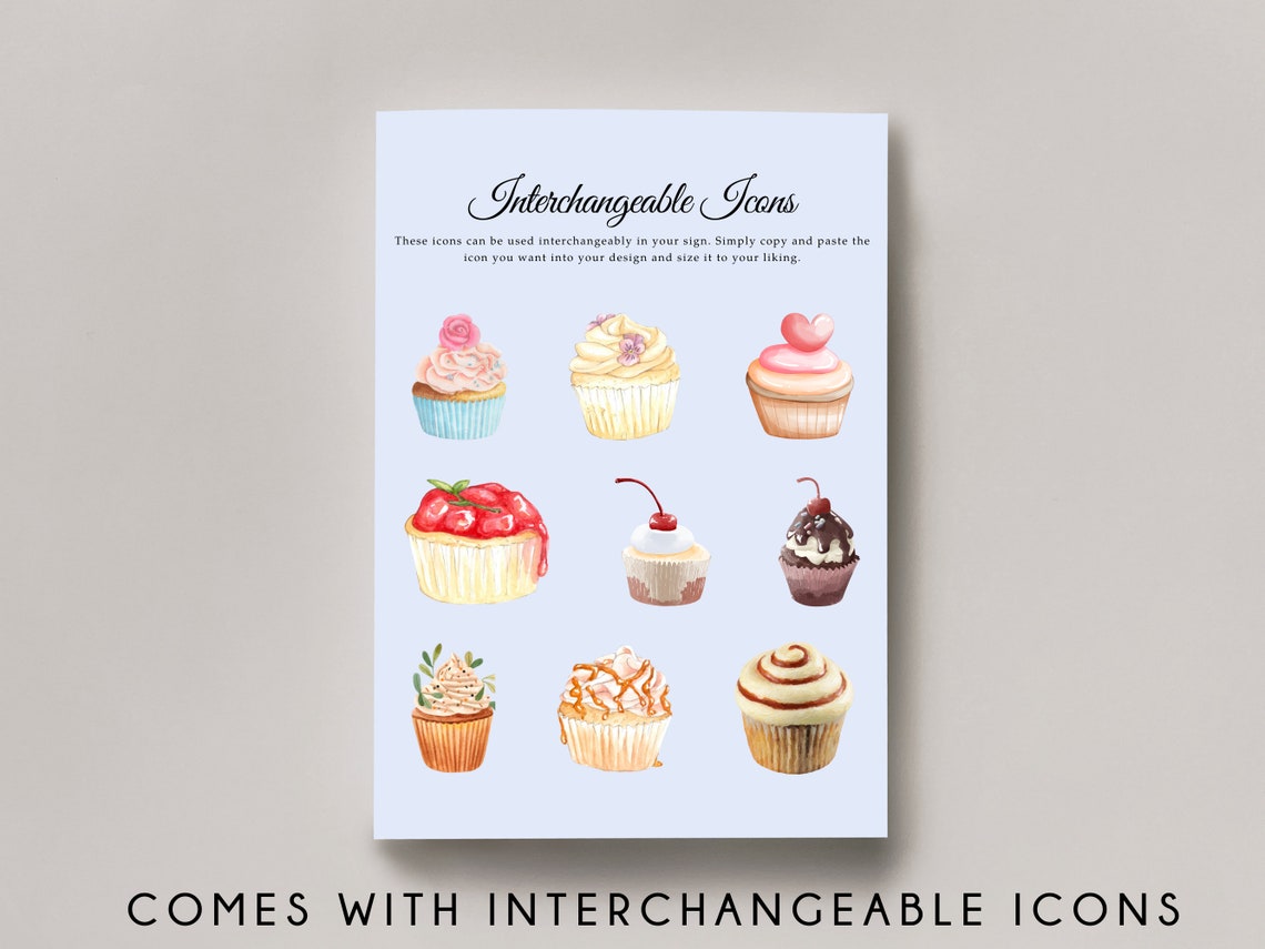 Cupcake Sign Template customizable Cupcake Wedding Sign - Etsy