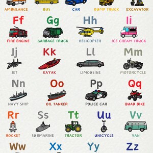 Transportation/vehicles Alphabet Art - Digital Download (nursery Decor ...