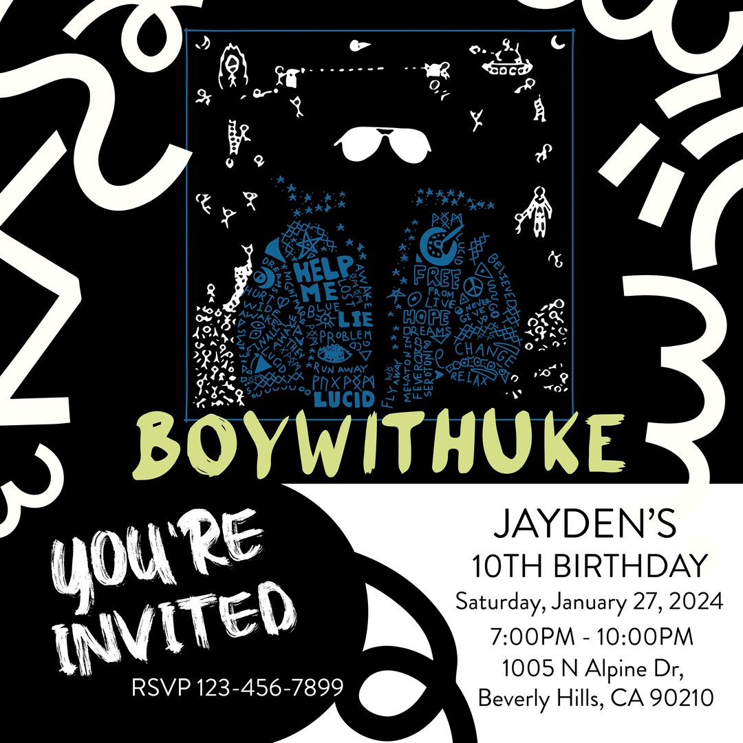 BOYWITHUKE Birthday Party Invitation Digital Download Customizable PNG JPG - Etsy