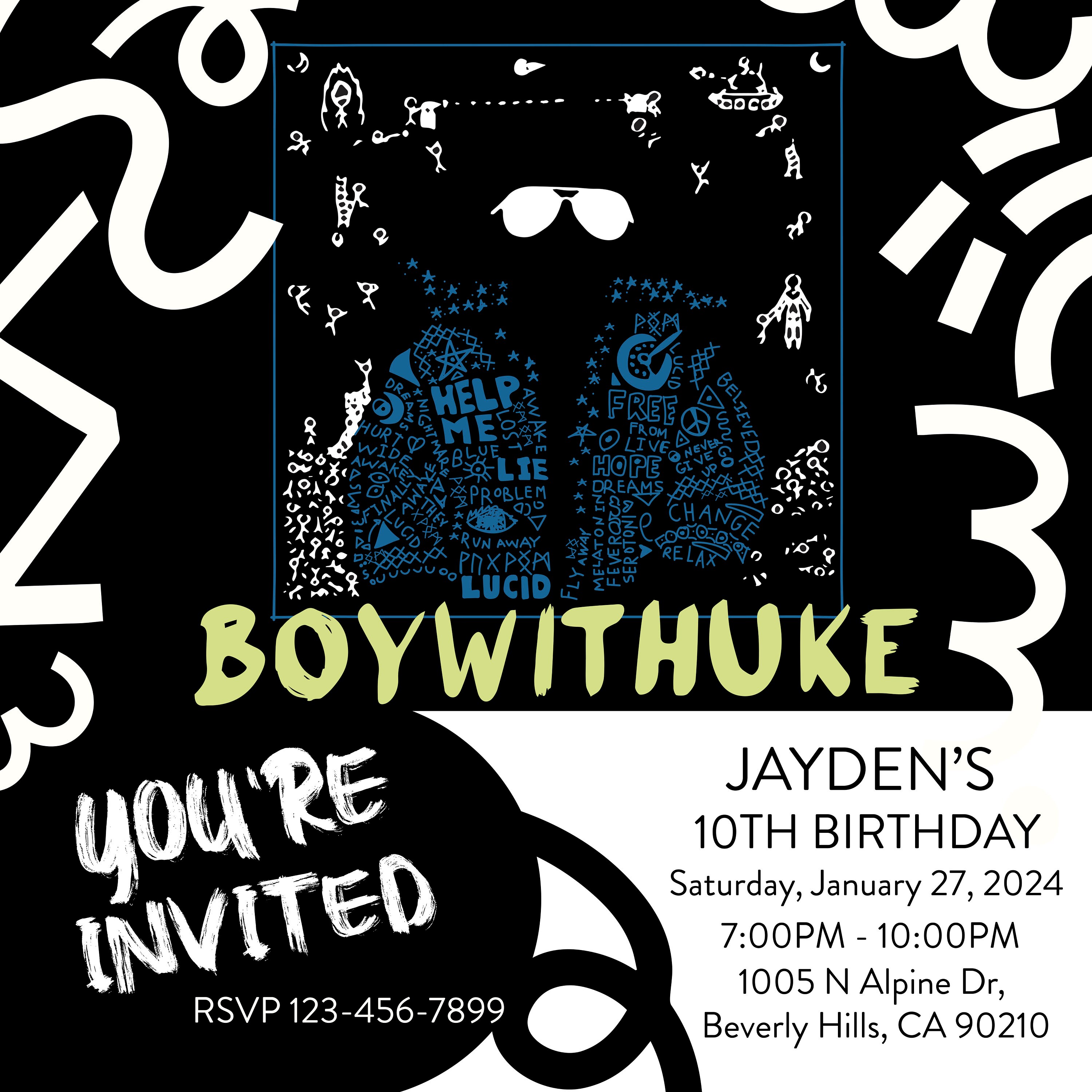 BOYWITHUKE Birthday Party Invitation Digital Download Customizable PNG JPG - Etsy