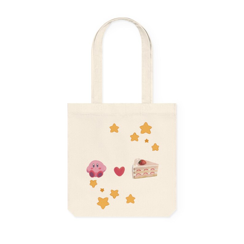 Kirby Inspired Woven Tote Bag, Cute Aesthetic Star Love Cake ...