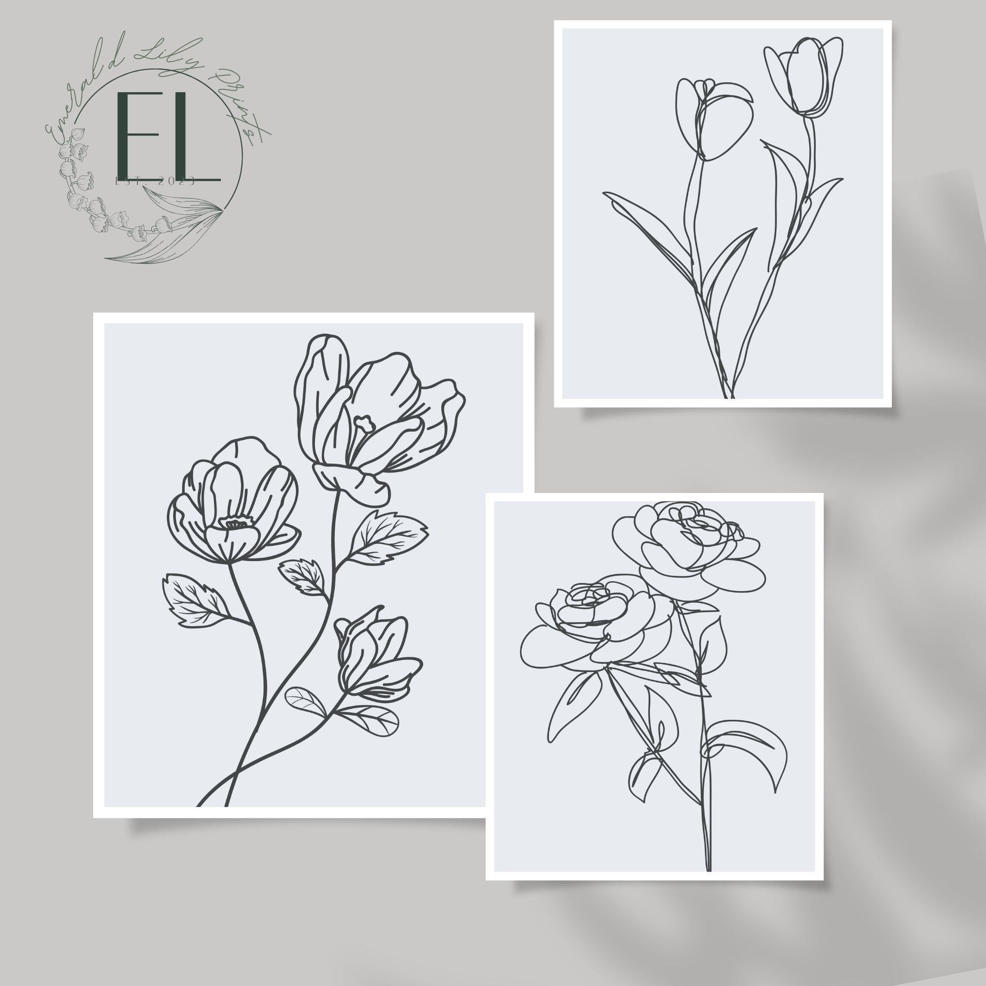 Modern Floral One Line Printable Set of 3 Wall Art, Modern Line Art Set ...