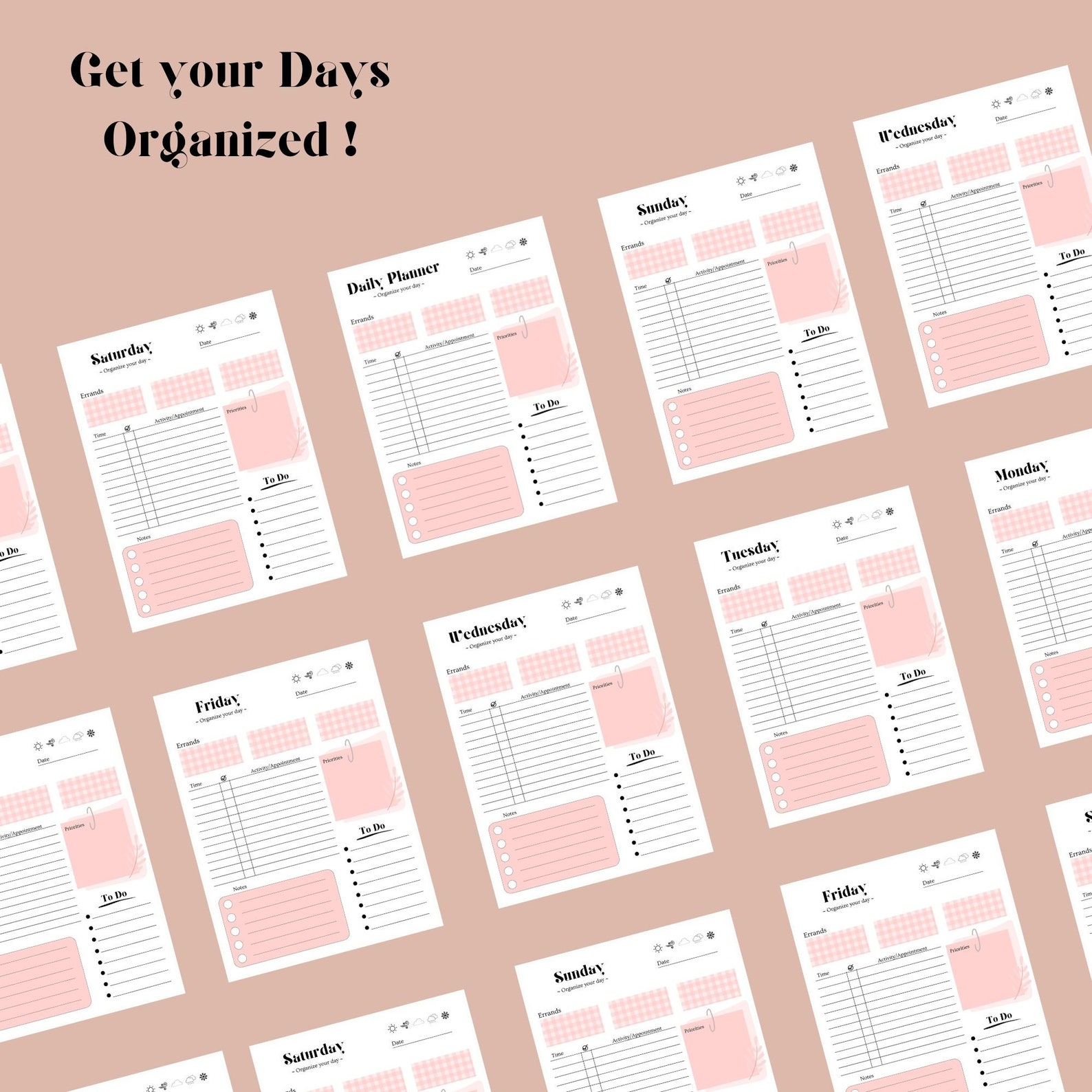 Daily, Weekly, Monthly Printable Planner Bundle, US Letter Size ...