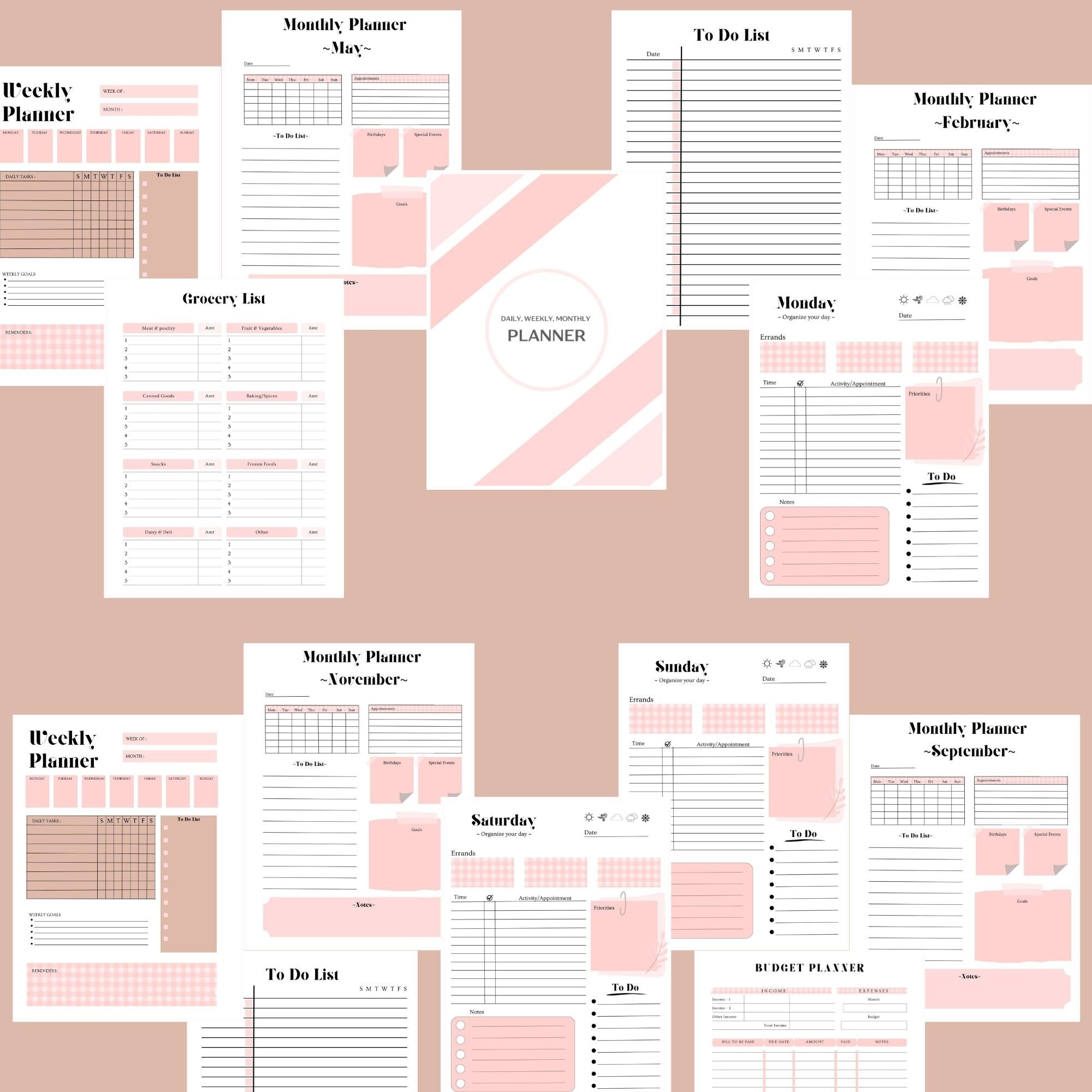 Daily, Weekly, Monthly Printable Planner Bundle, US Letter Size ...