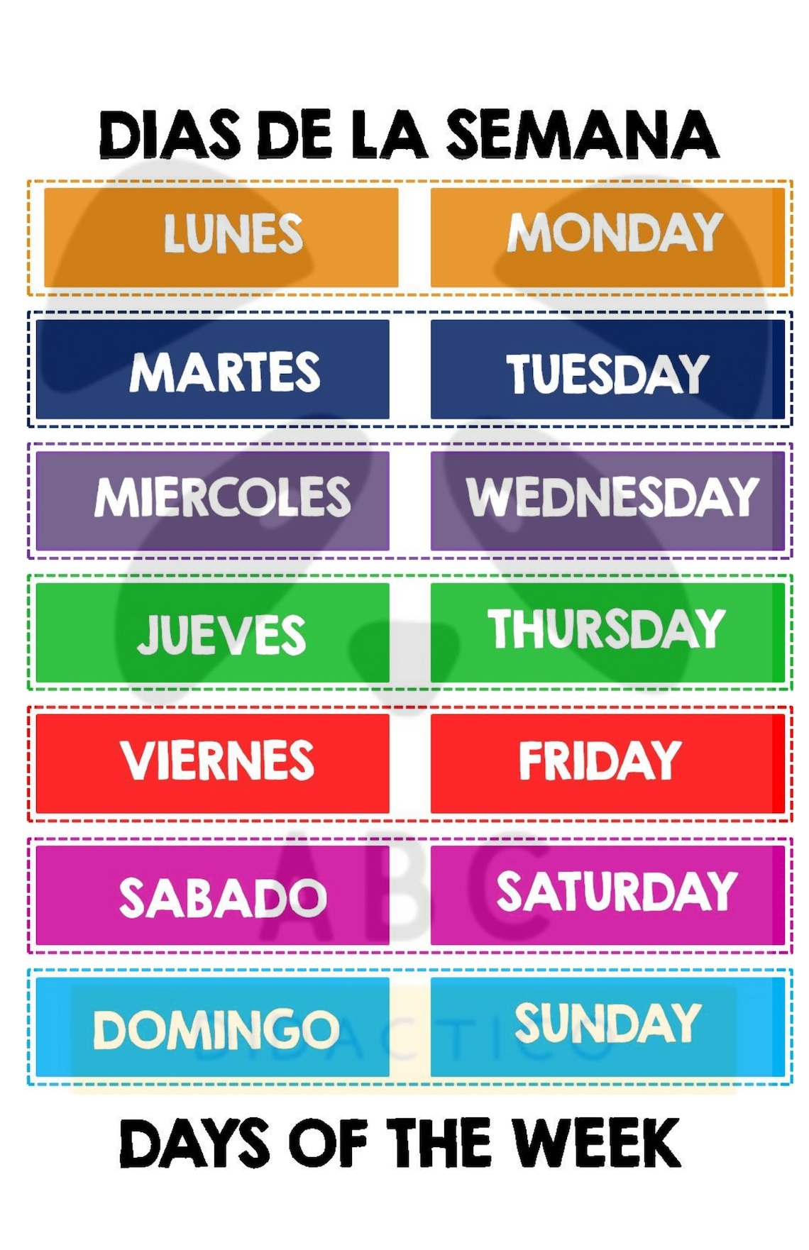 Días y Meses ingles y español | Etsy