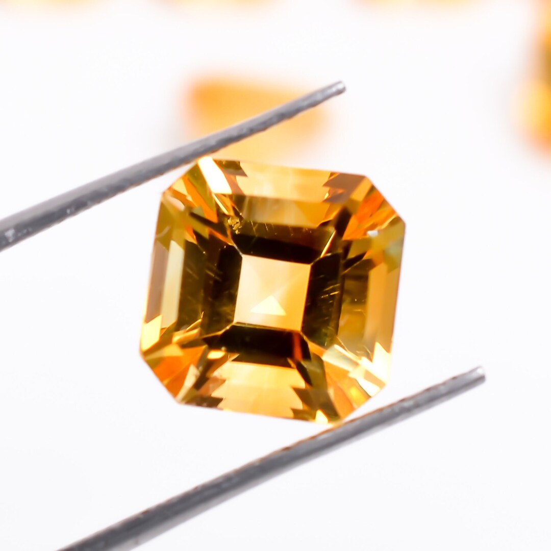 Asscher Cut Citrine Quartz Gemstone: Natural Octagon Crystal (8x8mm) - Etsy