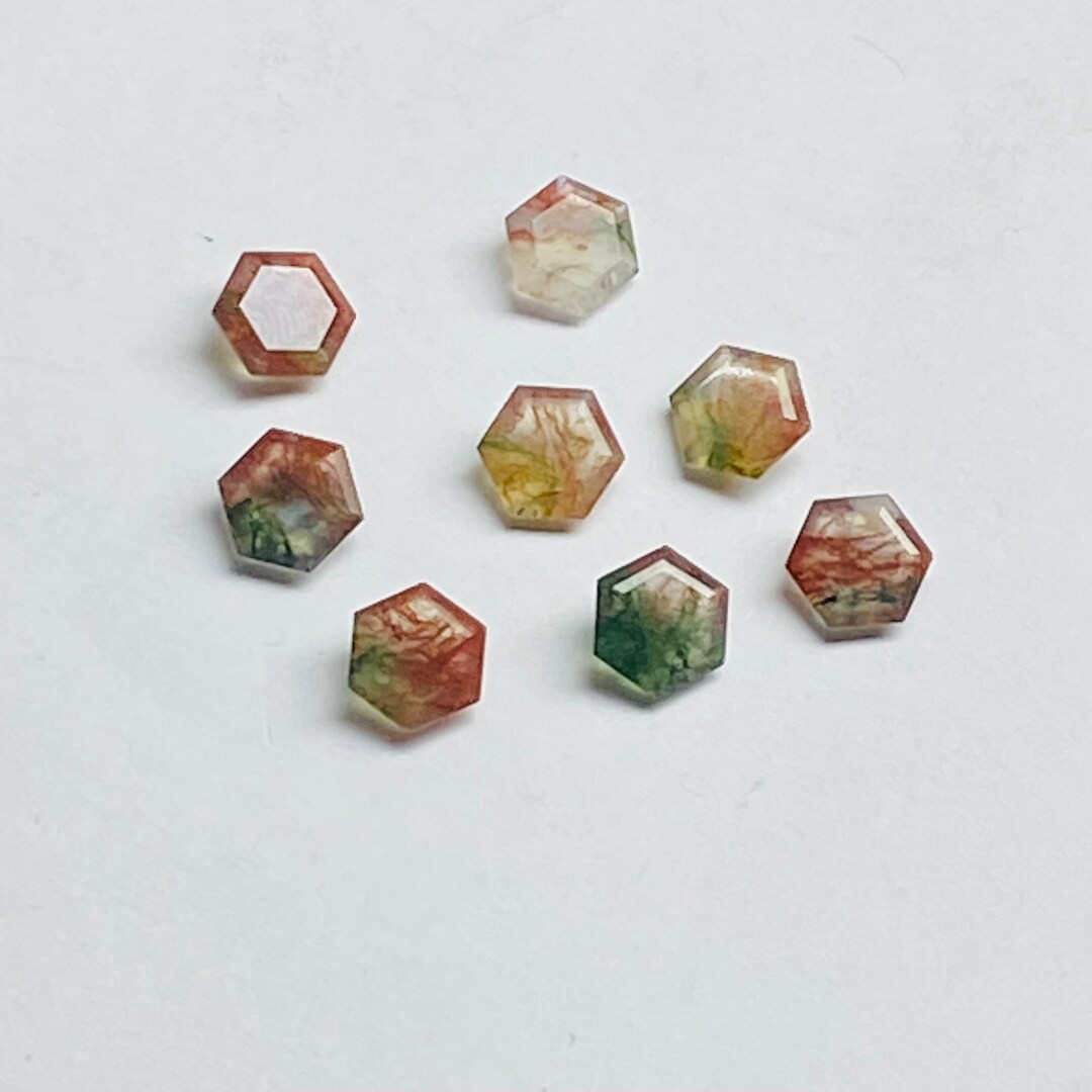 Green-red Moss Agate Hexagon Step Cut Gemstone Size 8X8X4 MM, Multi ...