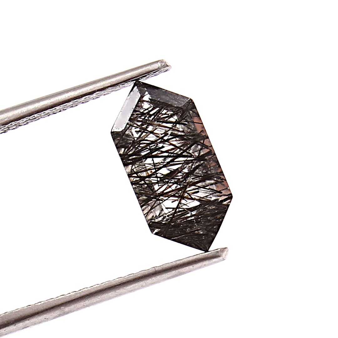 Black Rutile Quartz Hexagon Step Cut Gemstone, Tourmalated Quartz ...