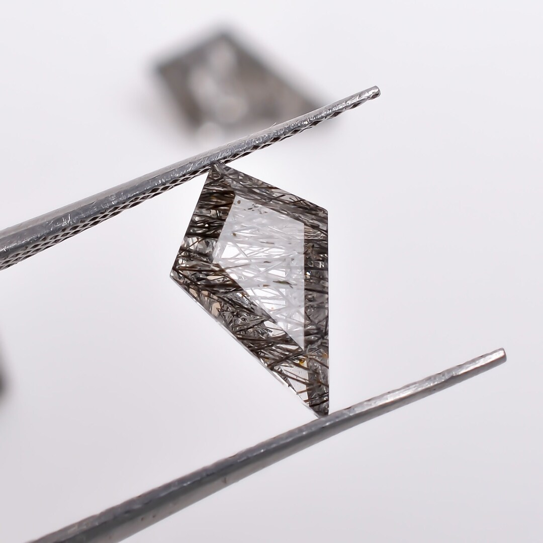 Black Rutile Quartz Kite Step Cut Gemstone, Tourmalated Quartz Kite Cut ...