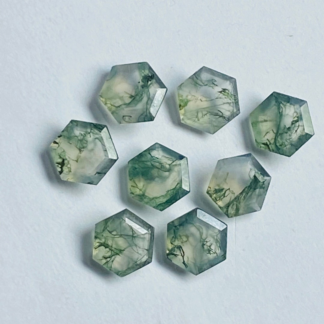 Hexagon Moss Agate Gemstones: Green Step Cut Stones (10 Pieces) - Etsy