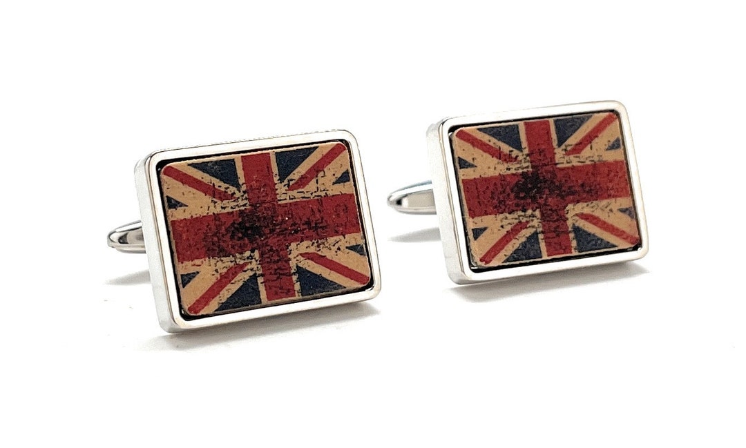 Battle of Britain Cufflinks Union Jack Flag Silver Finish Bullet Backing National Flag of United ...