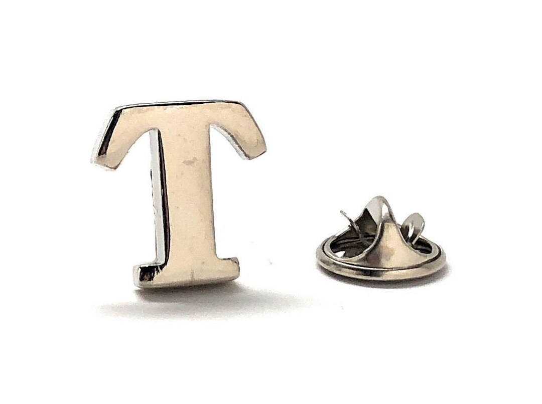 Letter T Lapel Pin Initials Enamel Pin Silver Rhodium Finish Alphabet