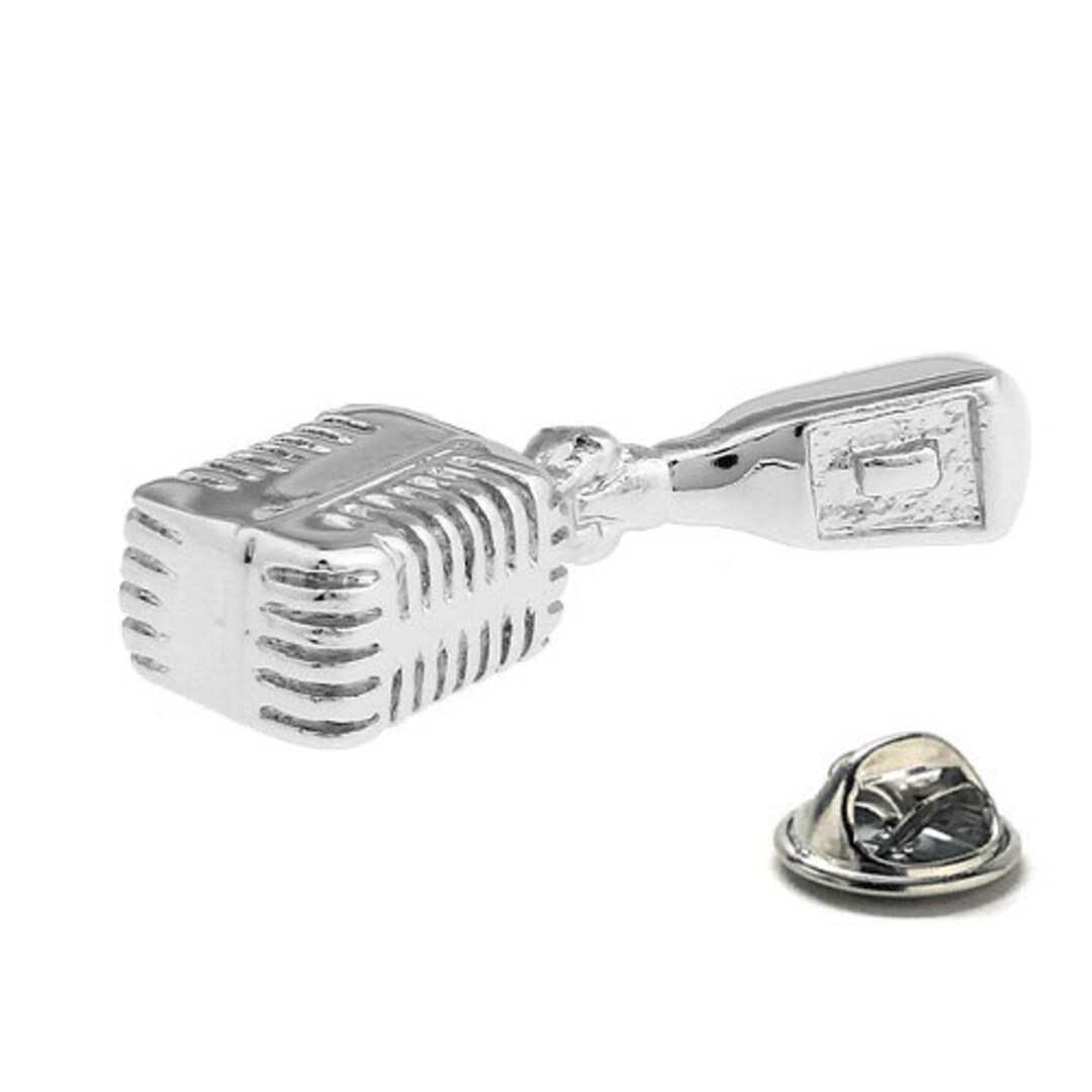 Microphone Pin Silver 3D Design Studio Mic Lapel Pin Podcast - Etsy