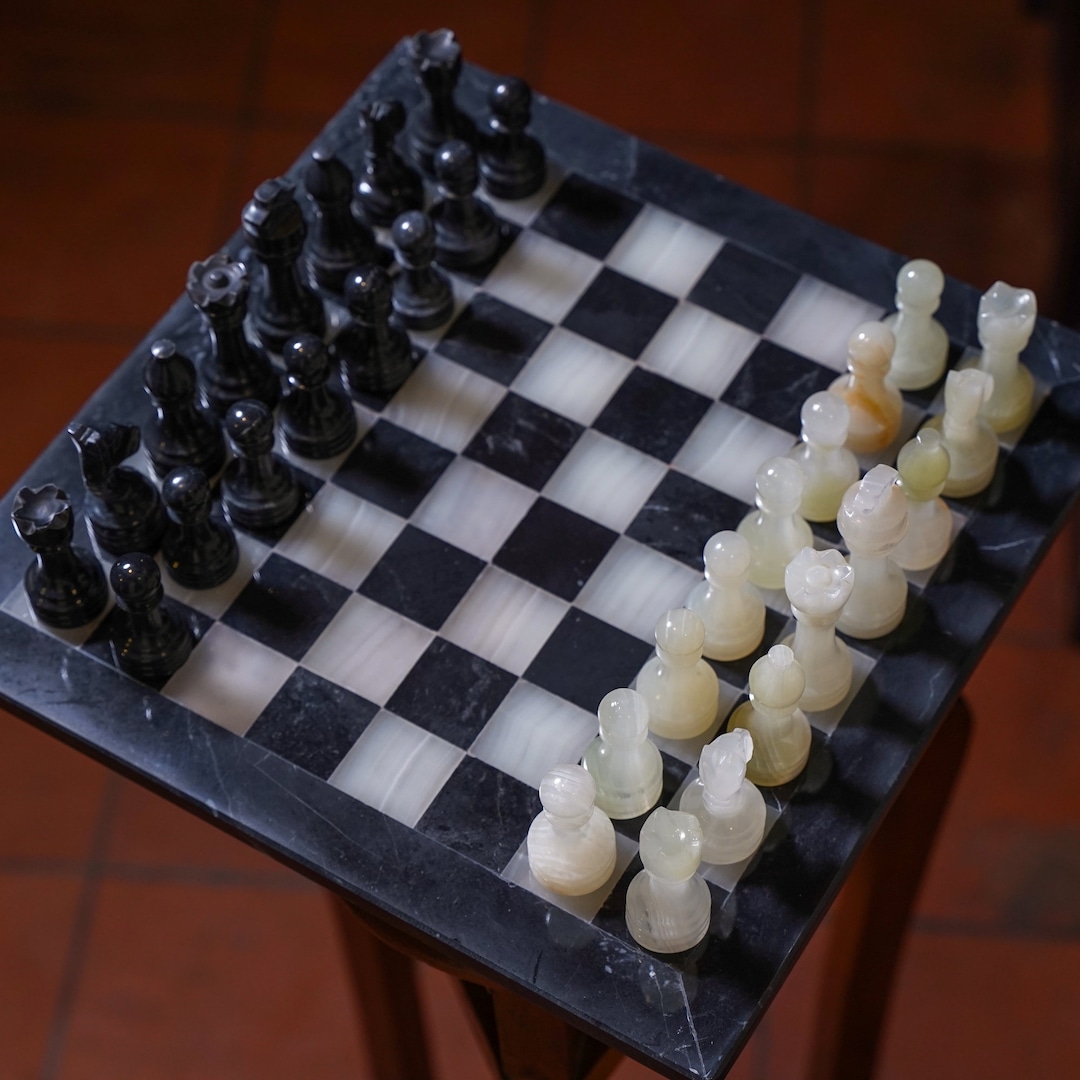 Black Onyx Marble Chess Set: Handmade Vintage Decor , 12-inch Chess ...