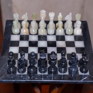 Black Onyx Marble Chess Set: Handmade Vintage Decor , 12-inch Chess ...