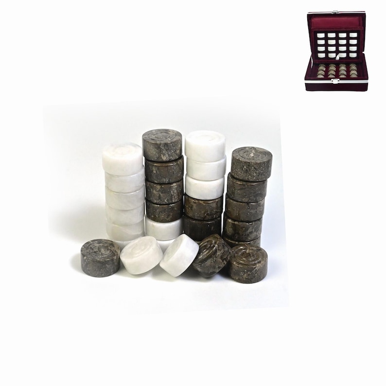Handmade Marble Checker Set – 32 Luxury Pieces With Storage Box – Gift ...