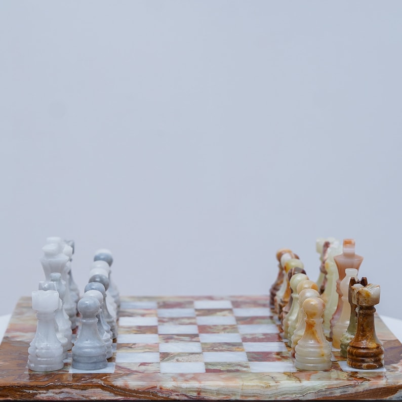 Handmade Marble Chess Set: Elegant Onyx Stone Board (12-inch) With ...
