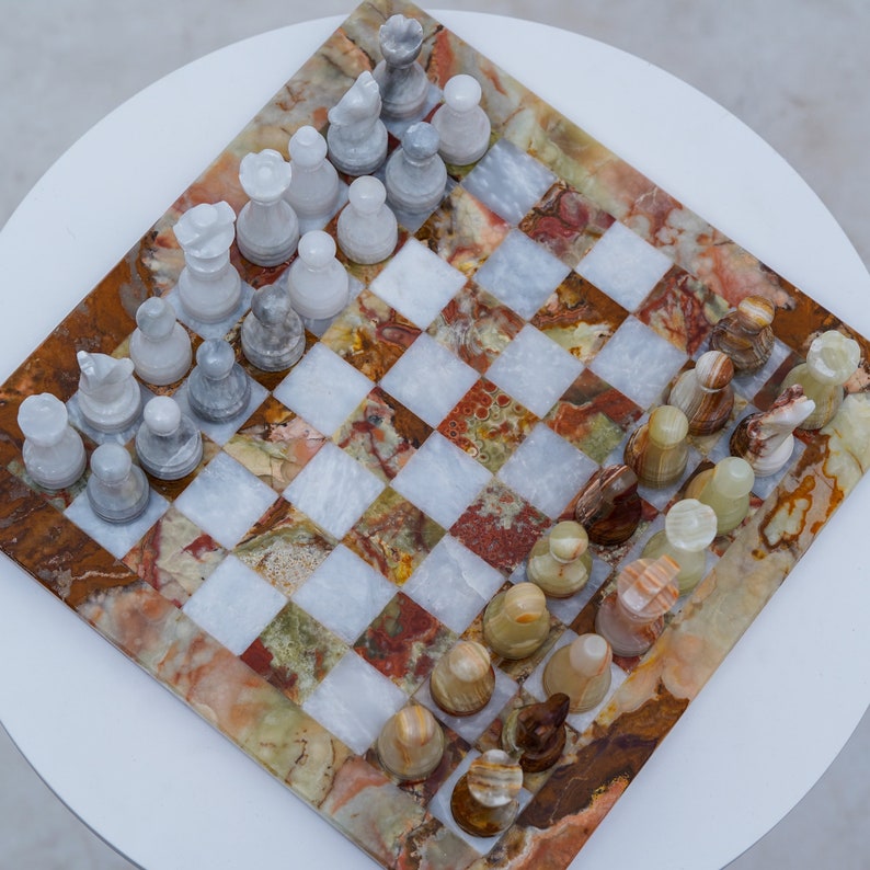 Handmade Marble Chess Set: Elegant Onyx Stone Board (12-inch) With ...