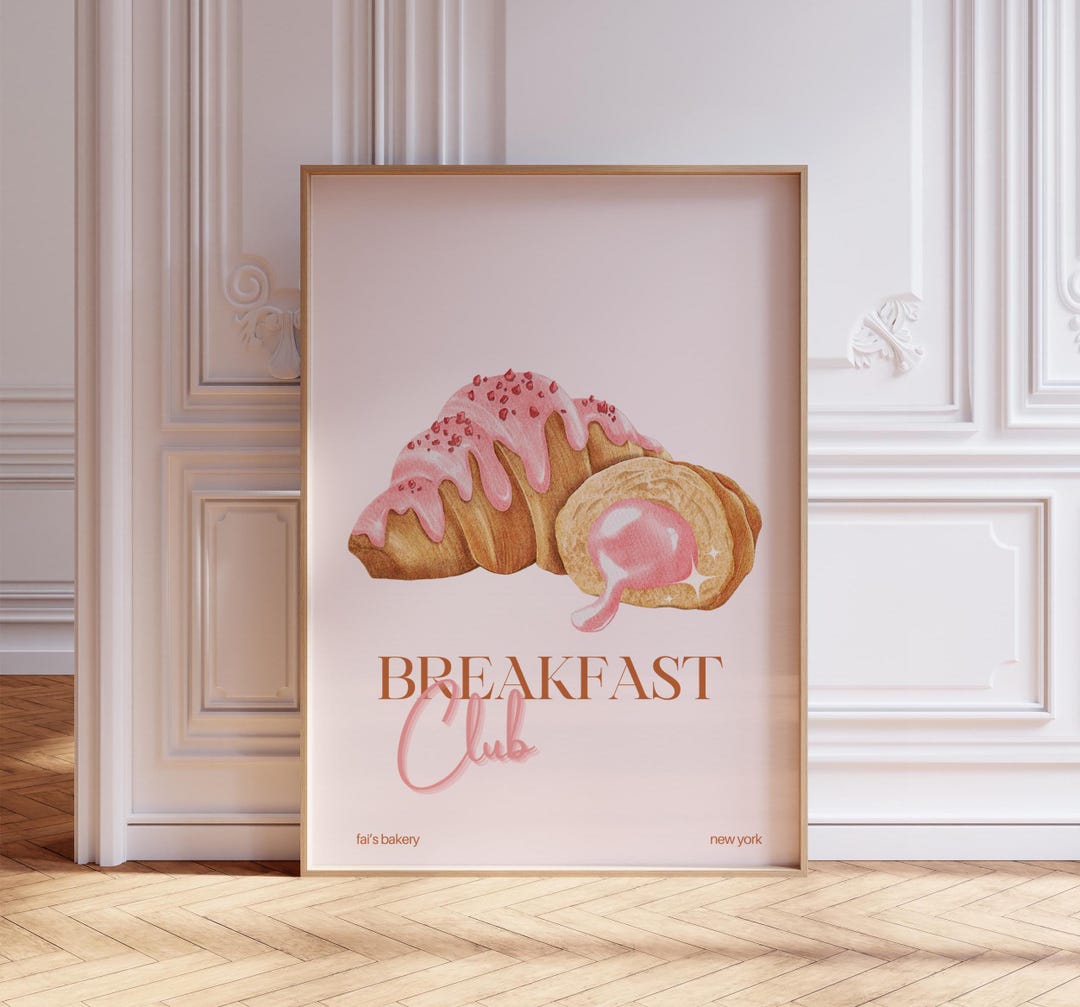 Croissant Wall Art | French Bakery Decor | Cute Food Illustration ...
