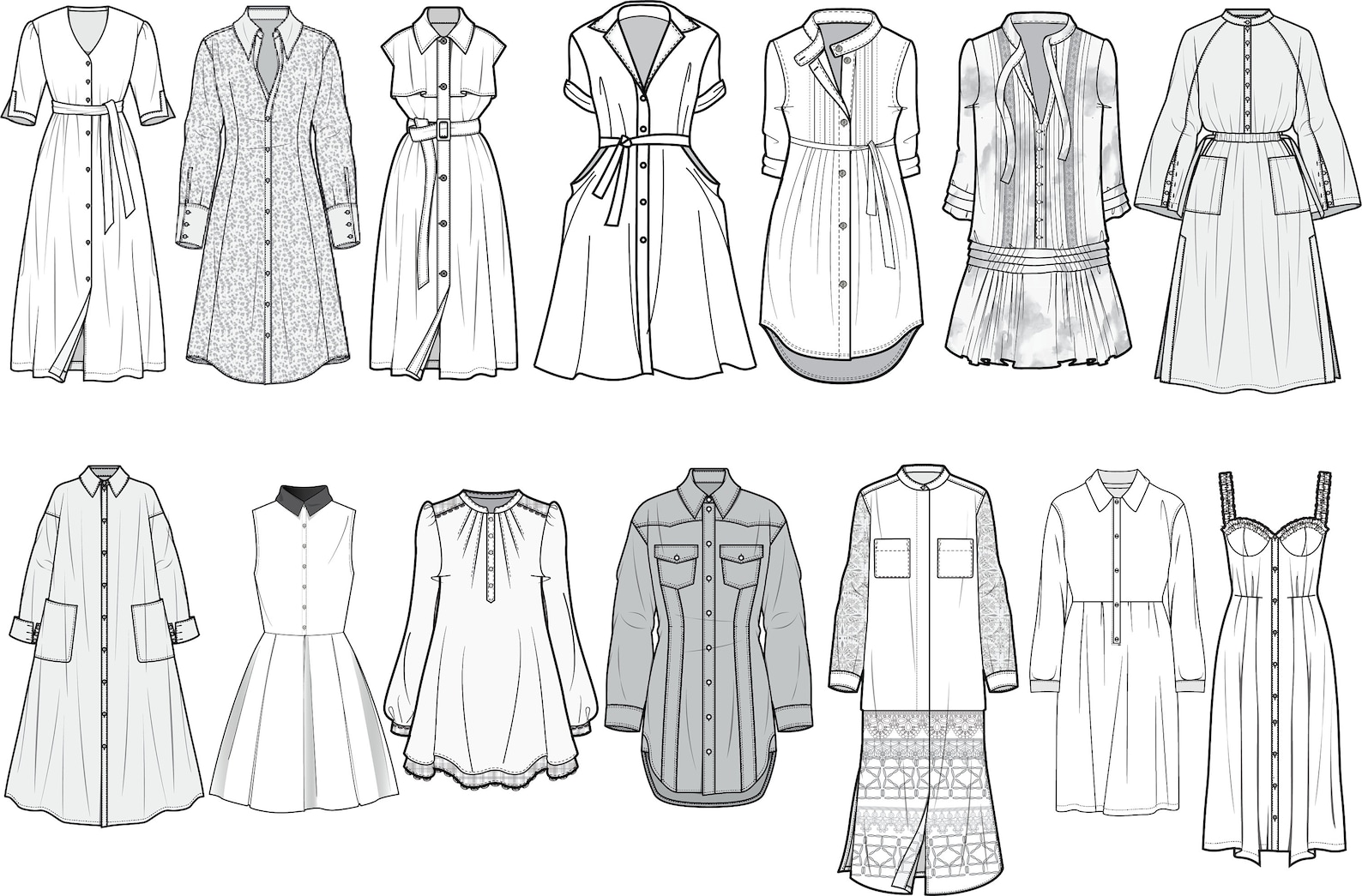 Shirt Dress Flat Technical Drawing Illustration - Etsy