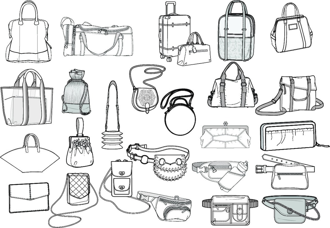 Bags Flat Technical Drawing Illustration - Etsy