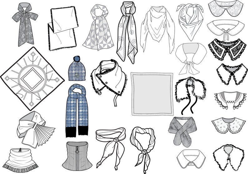 Scarves Flat Technical Drawing Illustration - Etsy