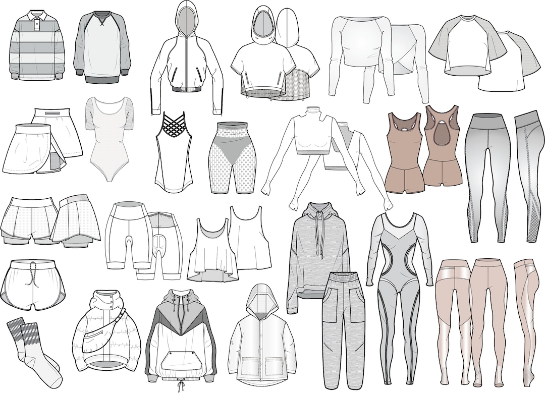 Active Wear Flat Technical Drawing Illustration - Etsy