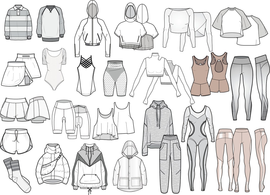 Active Wear Flat Technical Drawing Illustration - Etsy