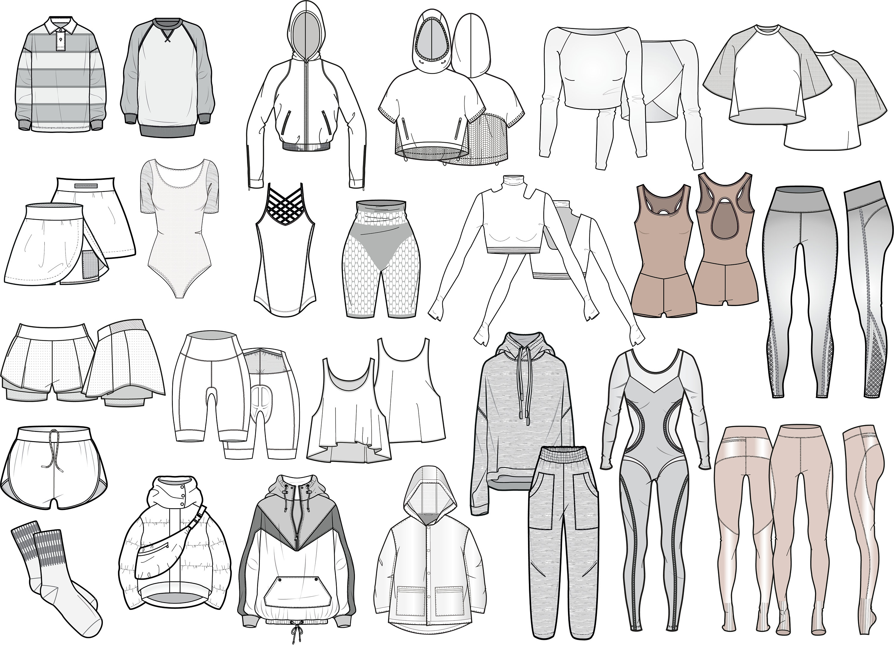 Active Wear Flat Technical Drawing Illustration - Etsy UK