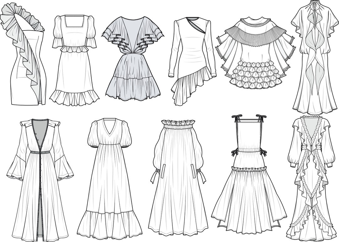 Dress Flat Technical Drawing Illustration - Etsy