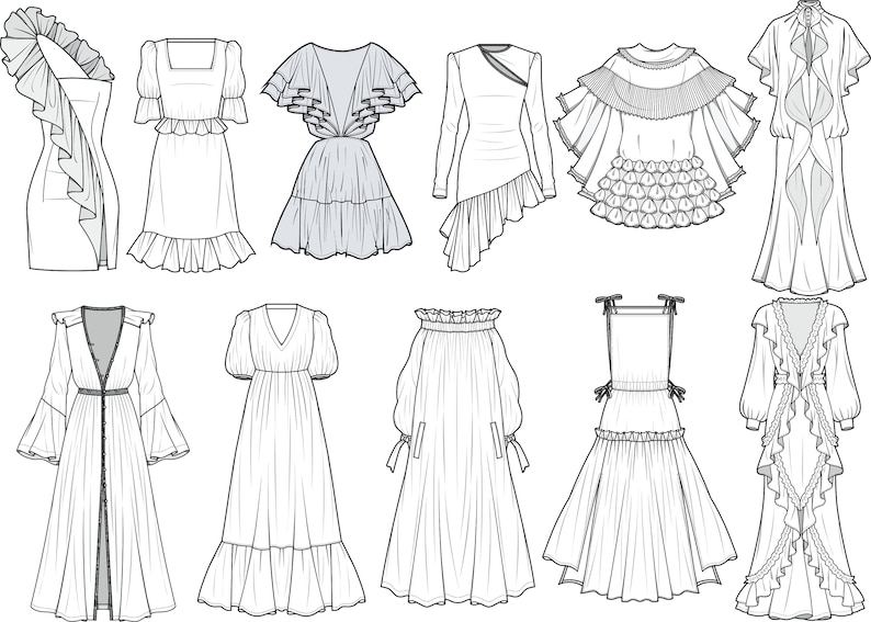 Dress Flat Technical Drawing Illustration - Etsy