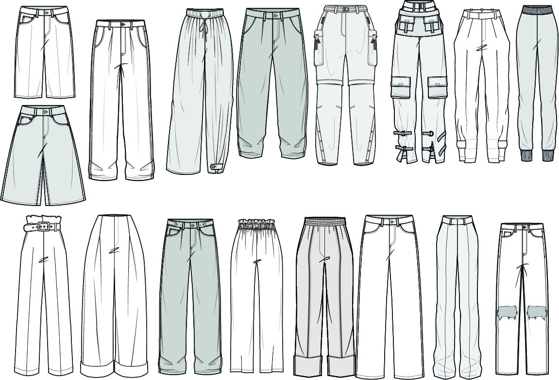 Pants Flat Technical Drawing Illustration - Etsy