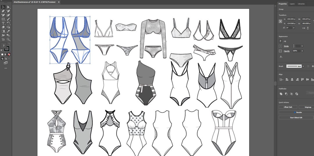 Swimwear X20 Flat Technical Drawing Illustration - Etsy