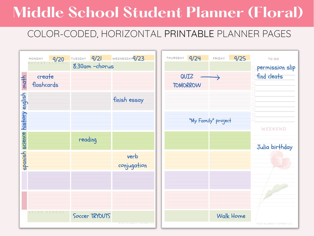 Middle School Student Planner Study Planner Homework Planner Undated ...