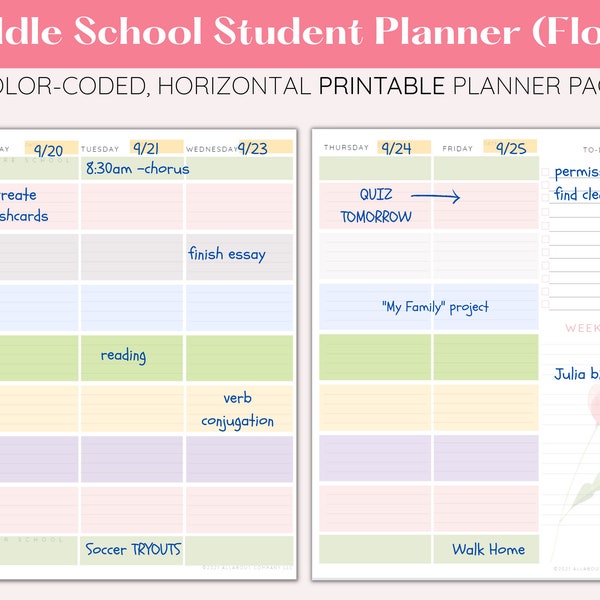 Middle School Planner Printables - Etsy