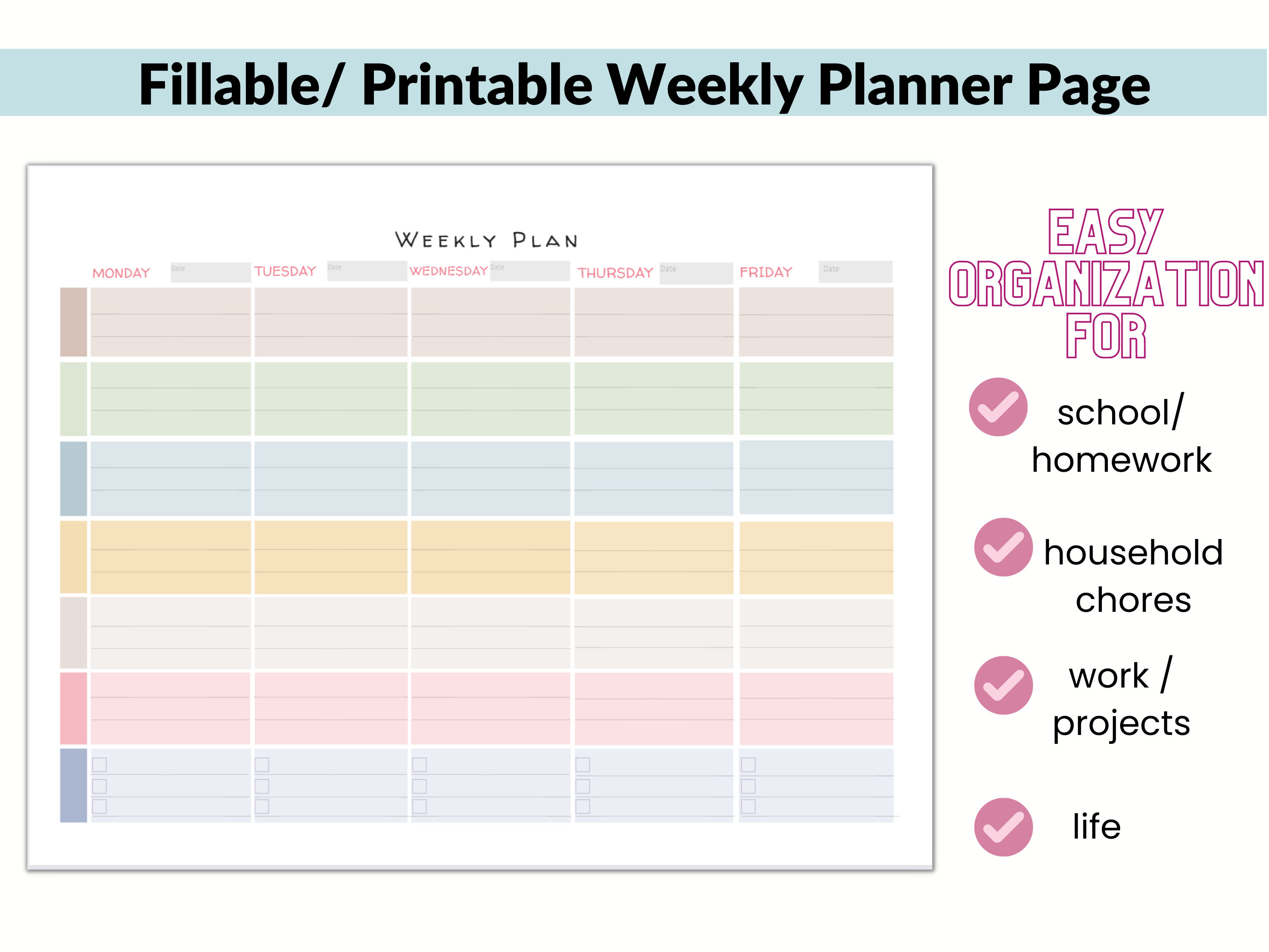 Homeschool Weekly Schedule Printable Printable Planner Fillable PDF ...